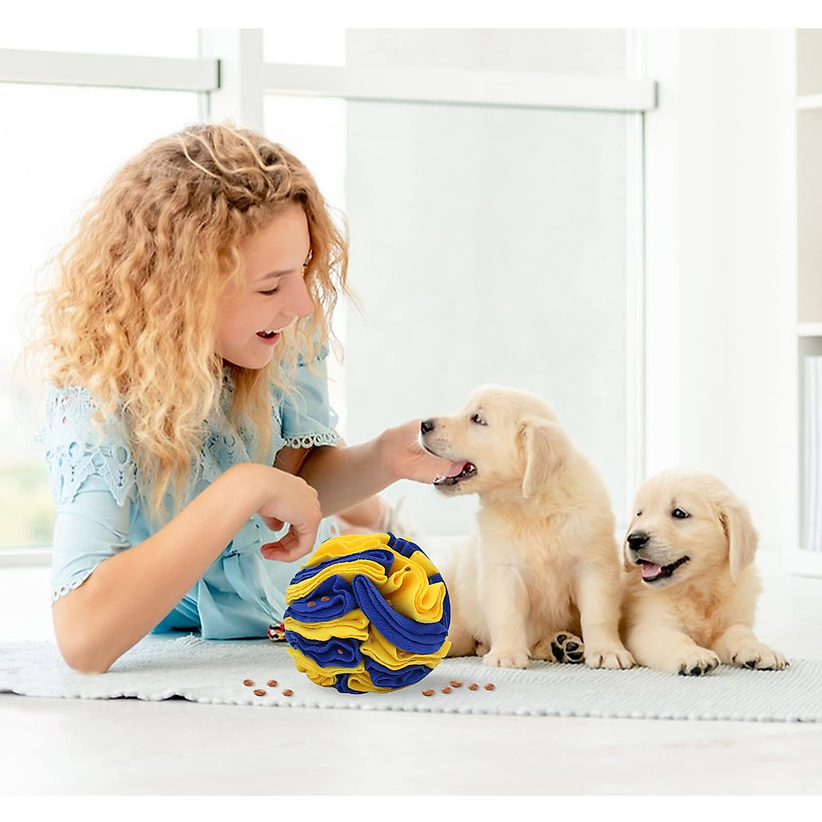 WishLotus Dog Snuffle Ball, Interactive Dog Toys Ball, Dog Brain Stimulating Puzzle Toys for Dogs, Enrichment Game Feeding Mat Slow Feeder Stress Relief Toy (Yellow+Blue)