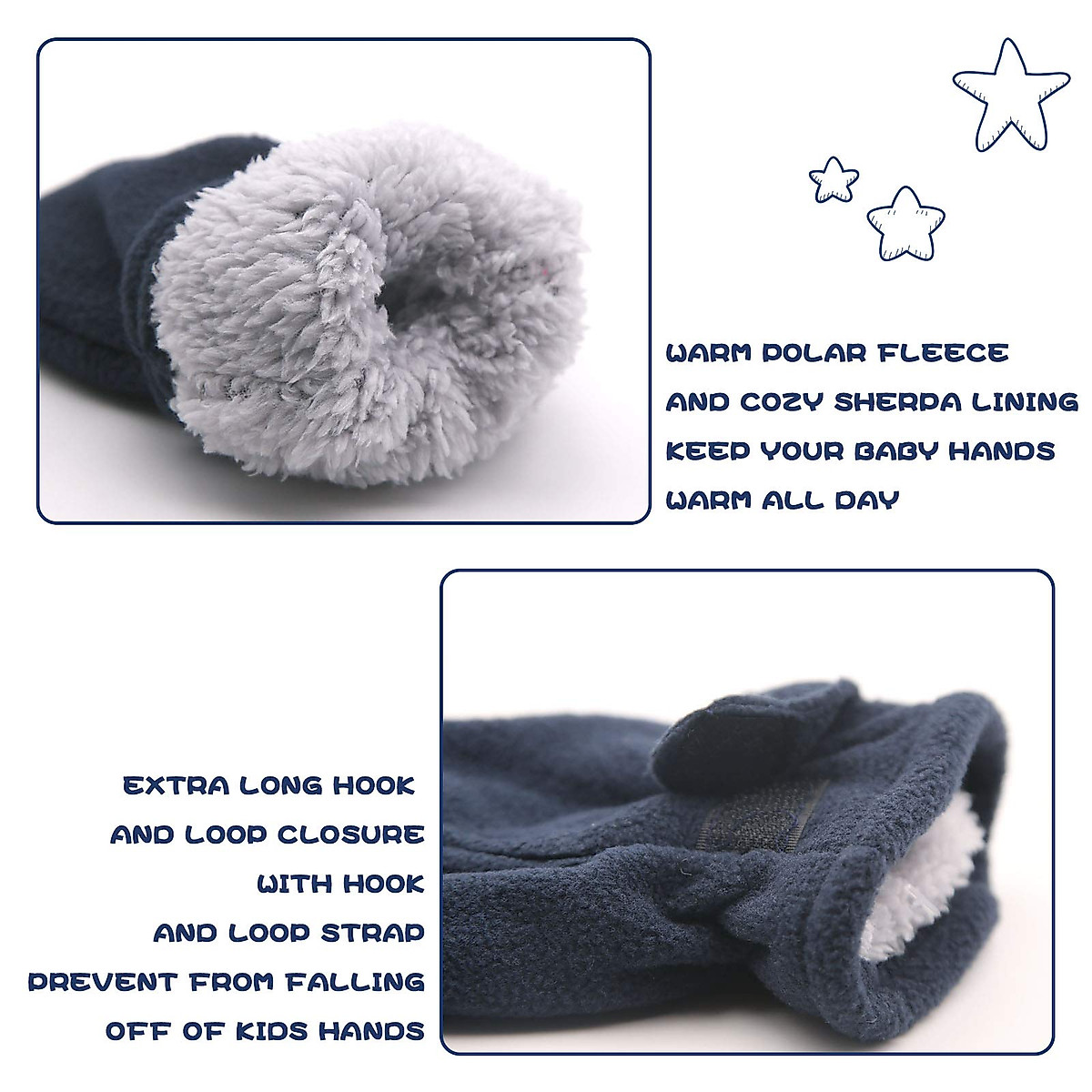 Toddler Infant Winter Mittens Lined with Fleece Easy-on Baby Boy Girls Warm Gloves Outdoor (B-Grey&Navy, M (1-2 Years))