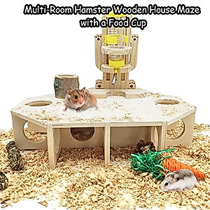 BNOSDM Multi-Chamber Hamster Hideout Maze Wood Multi-Room Hide Hut with Cover Mice Secret Peep Shed Wooden Dwarf Hamsters House Tunnel Exploring Toys Habitat Décor for Gerbils