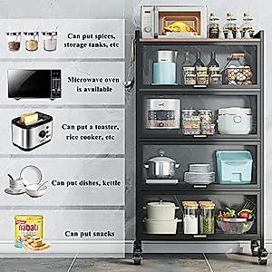 GILLAS 5-Tier Bakers Racks for Kitchen with Storage, Free-Standing Microwave Stand with Organzier Shelf, Kitchen Utility Storage Shelf with Flip Door Cabinet, Coffee Bar Cabinet, Black, Medium