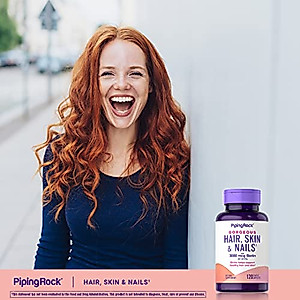 Piping Rock Hair Skin and Nails Vitamins | 120 Caplet Pills | 3000 mcg of Biotin | with Collagen | Multivitamin | Non-GMO, Gluten Free Supplement