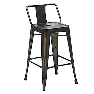 HAOBO Home Modern Industrial Metal Barstools Distressed Bar Stools Counter Height Stools [Set of 4] (24" Low Back Distressed Golden)