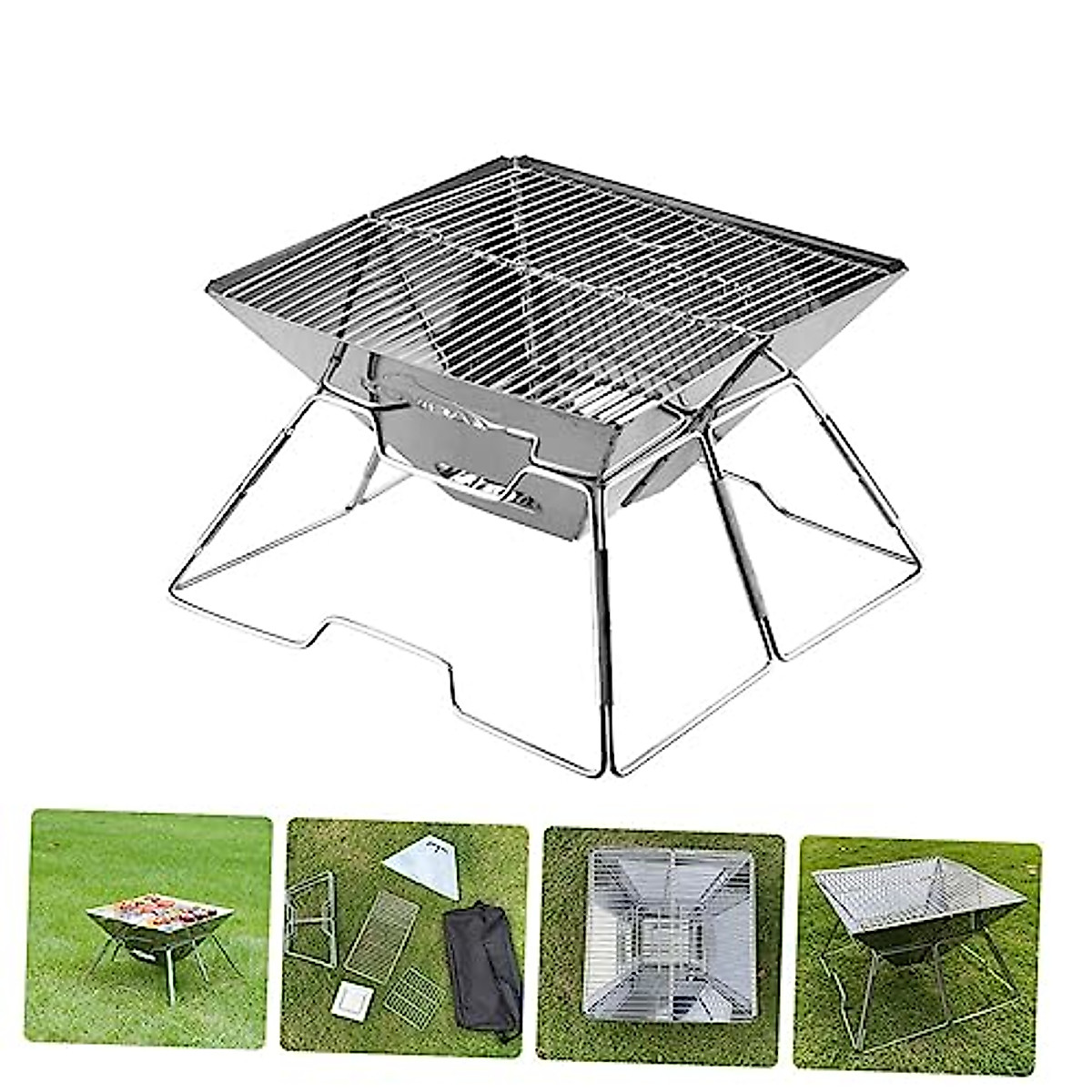 Yardwe 1 Set outdoor folding grill bbq charcoal grill hibachi grill barbecue grill tools charcoal bbq grill barbecue grill rack camping barbecue rack stove Stainless steel travel square