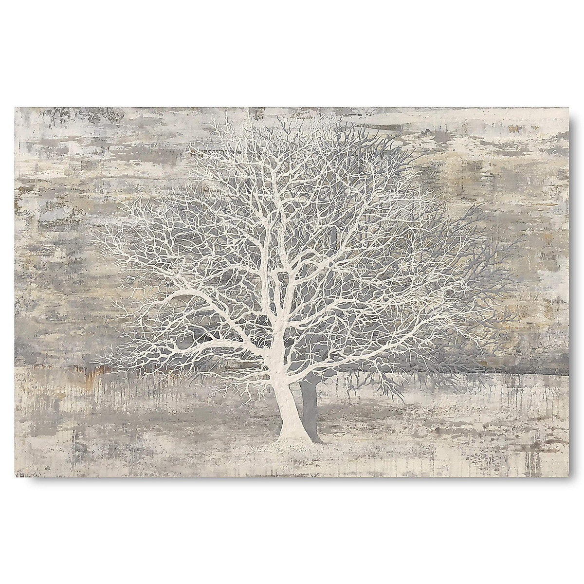 Yihui Arts Tree Of Life Canvas Wall Art Hand Painted Grey White Beige Paintings Modern Abstract Forest Pictures Artwork for Living Room Bedroom Office Decoration