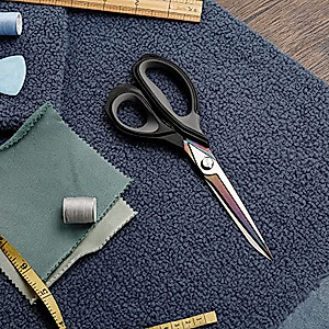 QMVESS Premium Fabric Scissors 9.5 Inch Heavy Duty Scissors All Purpose Titanium Coating Forged Stainless Steel Sewing Scissors, Ergonomic Comfort Grip Shears, for Fabric Leather Carpet (Blue Black)