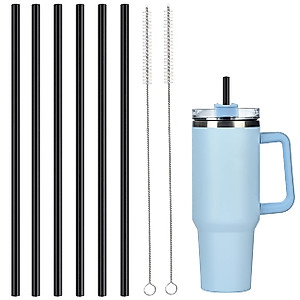 Replacement Silicone Straws for 40 oz Stanley Adventure Travel Tumbler, 12 inch Extra Long Reusable Black Stanley Tumber Straws for Stanley Cup, Pack of 6 with 2 Cleaning Brushes
