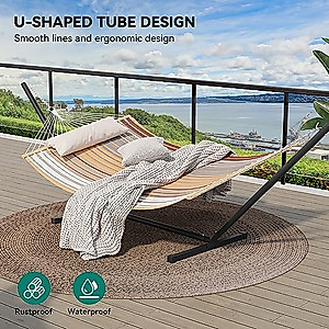 YITAHOME 12FT Hammock with Stand Included Hammock Heavy Duty Hammocks Waterproof Poratble Freestanding Hammock with Pillow Storage Bags 450lbs for Outdoors,Backyard,Yellow Stripes