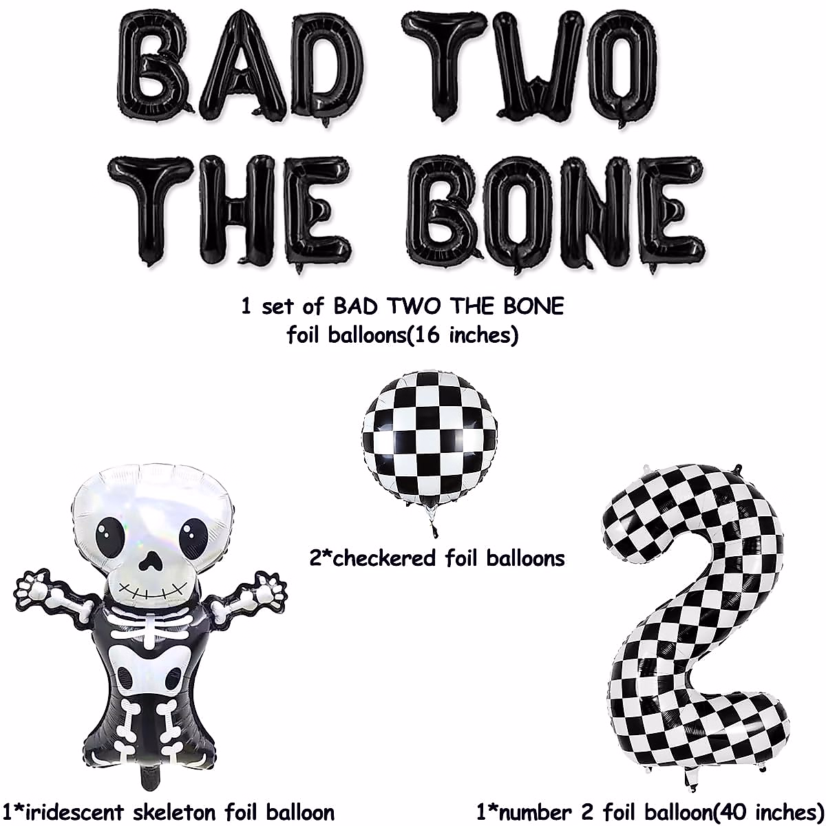 Bad Two the Bone Balloon Banner for Motorcycle Race Car 2nd Birthday Rock and Roll 2nd Birthday Born to Rock Music 2nd Birthday Party Decorations