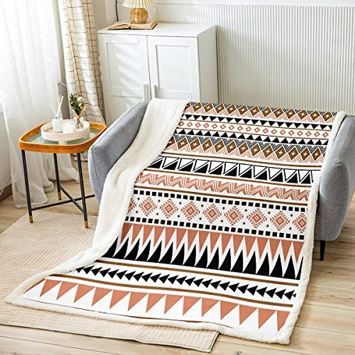 Western Boho Blanket Aztec Throw Blanket 90"x90",Ethnic Tribal Arrow Fleece Blanket Retro Exotic Nordic Style Blankets,African Indian Tribal Geometry Diamond Stripes Bohemian Decor