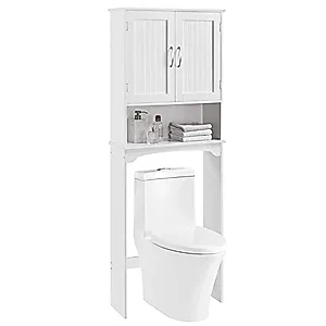 OUTEW 9" Width Wooden Over The Toilet Bathroom Storage Cabinets with Door,Good Helper for Storage, Suitable for Toilet Toilets (Color : White)