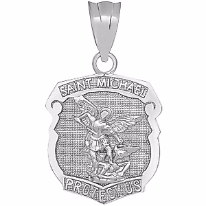 Claddagh Gold .925 Sterling Silver ‘Saint Michael Protect Us’ 2/3" Shield Medal Pendant - Pendant Only