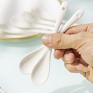 Mosuji Set of 6 Premium White Porcelain Coffee Spoons for Espresso, Tea, Sauces, and Desserts