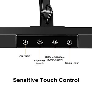 Desk Lamp,Desk Lamps for Home Office,Modern Architect Lamp with Clamp,Eye-Caring Dimmable Arm Table Lamp with Memory and Timing Function for Monitor Studio Reading,5 Color Modes & 5 Brightness Levels