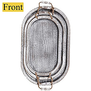 Decorative Tray Rustic Serving Trays Decorative Ottoman Wood Decor Kitchen Counter Decor Serving Tray with Handles,Nested Oval Whitewashed Farmhouse Platters(Set of 3 Pcs)