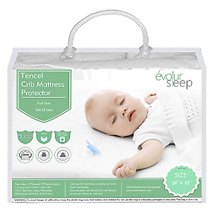 Evolur Full Size Crib Tencel Waterproof Mattress Protector Pad and Fitted Sheet, Purple, Pack of 2