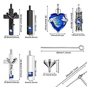 Fumete 6 Pcs Urn Necklace for Ashes Cremation Heart Cross Cubic Urn Stainless Steel Keepsake Locket Ashes Keepsake Memorial Ashes Necklace for Men Women Pendant (Dark Blue)