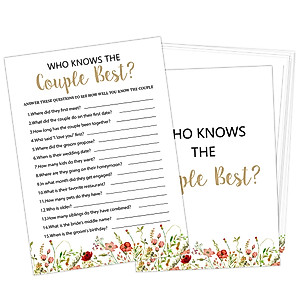 Who Knows The Couple Best Bridal Shower Game, Wedding Shower and Bachelorette Party - Set of 30 Cards, Boho Floral Bridal Wedding Activities Game Cards for Guests, Bridal Shower Party Decorations-LM2