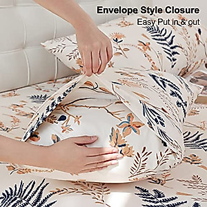 JSD Floral Printed Sheet Set Queen, Soft Microfiber Botanical Bed Sheets 15" Extra Deep Pocket 4 Pieces