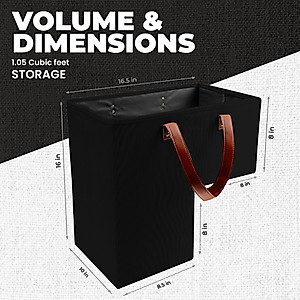 Home Tag Stair Baskets for Carpeted and Wooden Stairs - 16” L x 10” W x 16.5” H Foldable Staircase Basket with Leather Handles, Stair Step Storage Organizer for Home Office Decor (Black)