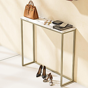 Tilly Lin 36" Faux Marble Console Table with Gold Metal Frame, Rectangular Shape Sofa Table for Entryway, Bar Table for Dining Room, Couch Table, Display Table for Living Room, Hallway, Foyer