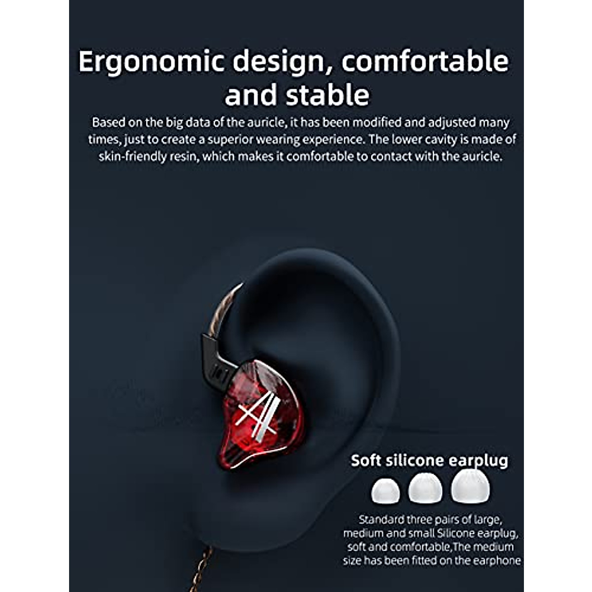 CCA-CA2 Custom-made Subwoofer in-Ear Earphones, HiFI Stereo Lightweight Noise Isolating Sport IEM Wired Headphones/Earbuds/Headsets with Detachable Cable (without Mic, Pomegranate red)