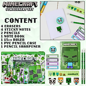 Minecraft Filled Pencil Case and Stationery Set for Kids, School Supplies - Gifts for Boys (Green)