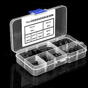 70pcs Hex Acorn Cap Nuts Assortment Kit M3/M4/M5/M6/M8/M10 Nylon Acorn Nut Dome Head Cap Hex Nuts(Black)