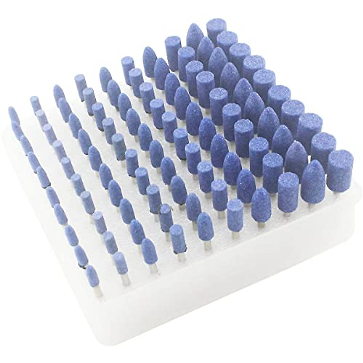 100 Pcs 𝐑𝐨𝐭𝐚𝐫𝐲 𝐆𝐫𝐢𝐧𝐝𝐢𝐧𝐠 𝐒𝐭𝐨𝐧𝐞𝐬 - 1/8 Inch Shank Abrasive Mounted Stone Grinding Bits for Dremel Rotary Tools (Blue)