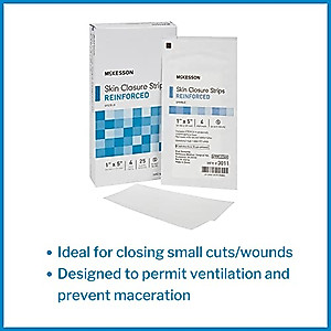 McKesson Skin Closure Adhesive Strips, Reinforced Steri Strip for Wound Care, 1 in x 5 in, 25 Count