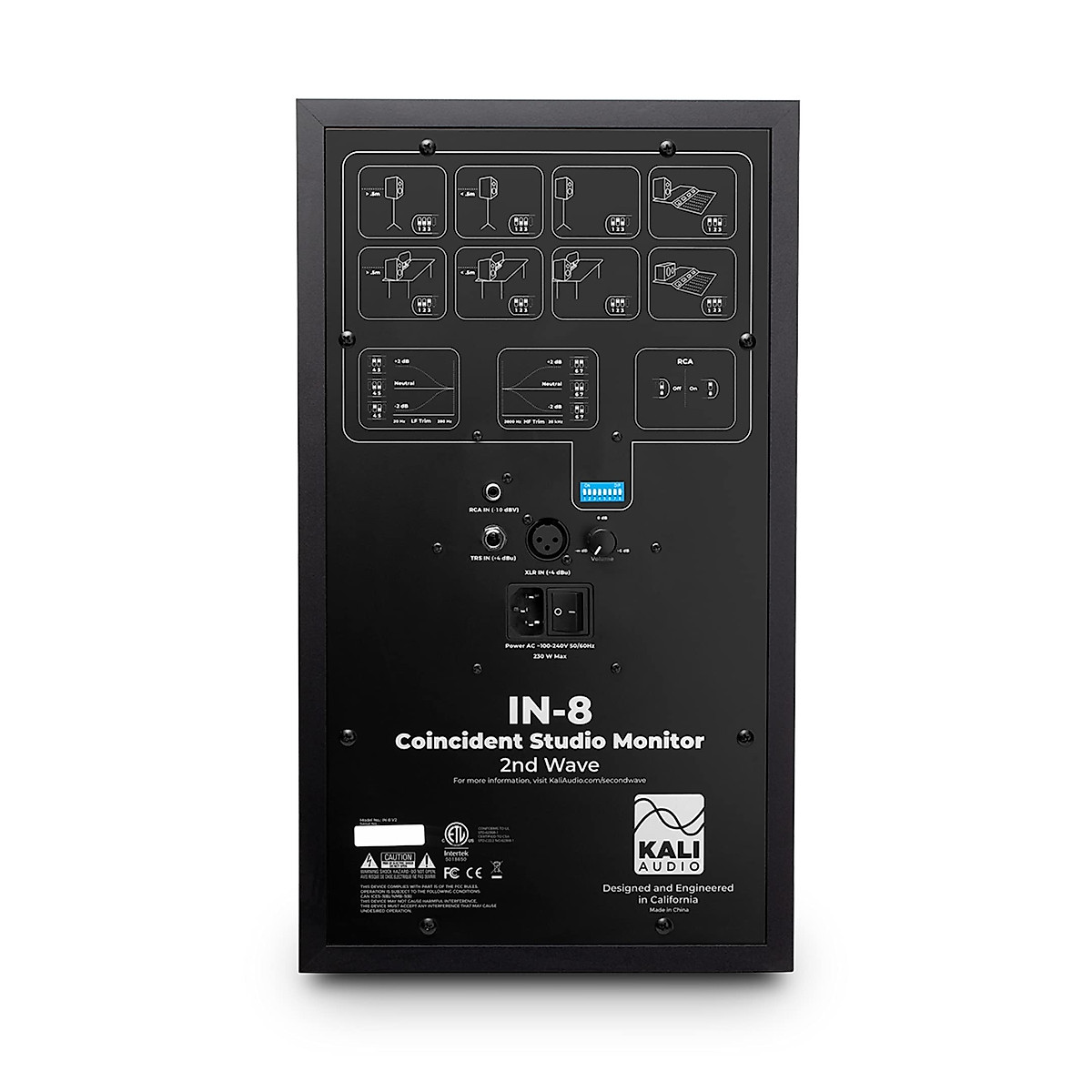 KALI AUDIO in-8 V2 8" Powered 3-Way Studio Monitor - 140W Speaker System - Boundary Compensation EQ Settings - for Mixing, Recording, Audio Production - XLR, TRS, RCA Inputs - Single, Black
