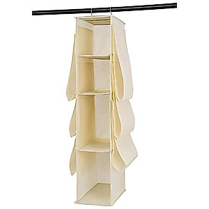 Dearjana Hanging Purse Handbag Storage Organiser Homewares Nonwoven 10 Pockets Purse Bag Organizer for Closet (Beige)