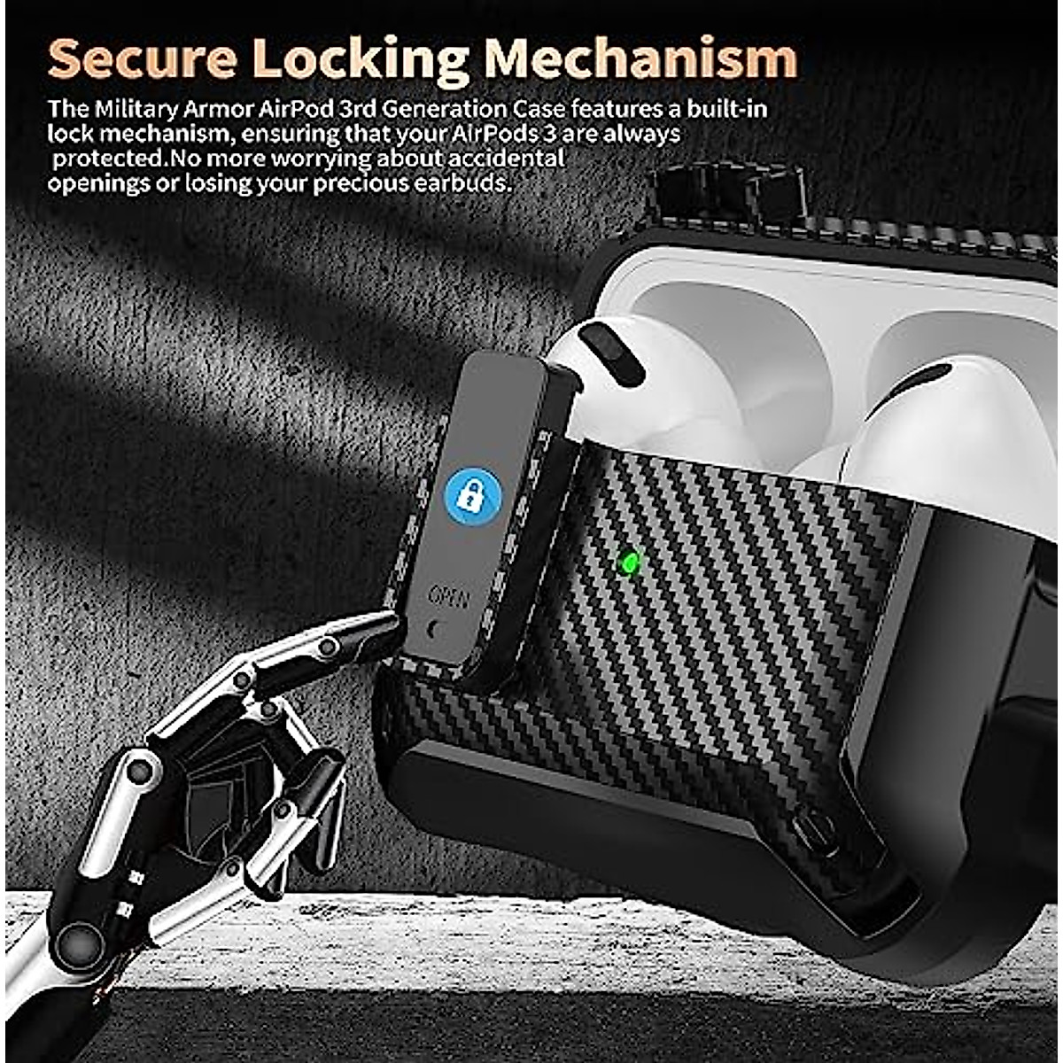 Olytop for Airpods 3rd Generation Case with Lock & Cleaner Tool, Armor Rugged Shell AirPod Gen 3 Protective Cover for Apple iPod 3rd Generation 2021 Skin with Keychain, Black