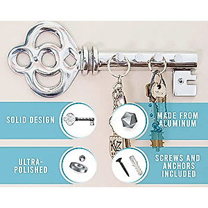 Comfify Decorative Wall Mounted Key Holder - Multiple Key Hooks Rack for Entryway - Hand Cast Aluminum Key Shaped - Modern Theme - Polished Finish - with Screws and Anchors