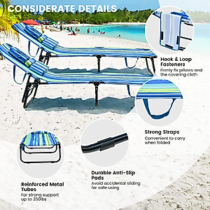 GYMAX Tanning Chair, 350lbs Beach Lounge Chair with Face Hole, Washable Pillow & Carry Strap, Adjustable Folding Chaise Lounge, Layout Chair for Outside, Patio, Poolside, Lawn (1, Stripe)