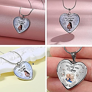 Drawelry Personalized Photo Memorial Necklace Customized Picture Pendant With Angel Wings Sterling Silver Snake Chain for Women Men Heart Memory Necklace Jewelry Gift for Anniversary Loving Memory
