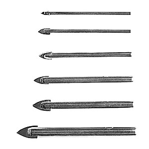 S&R Tile Glass Ceramic Drill Bit Set 6 Pcs.: Diameters 3, 4, 5, 6, 8, 10 mm / 1/8, 5/32, 13/64, 15/64, 5/16, 25/64", Round Shank, with Solid Carbide Tip for Increased Longevity