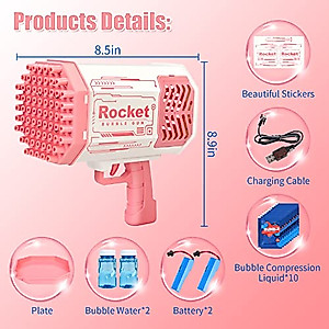 Bazooka Bubble Blaster Gun with 2 Batteries,Rocket Bubble Machine Blower,Birthday Gift for Girls Kids,Bubble Maker Toys for Party Wedding(Pink)