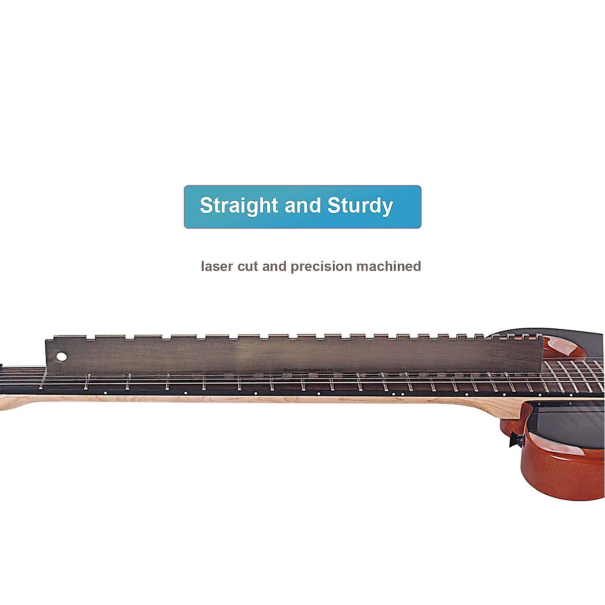 Notched Guitar Neck Straight Edge, Dual-scale Guitar Repair Tool for Scale Length 24.75in and 25.5in, Aluminium Guitar Fretboard Leveling Kit,Guitar Maintenance Tool for Luthiers, Bronze