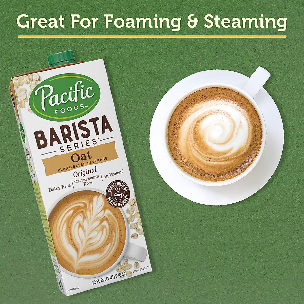 Pacific Foods Barista Series Original Oat Milk, Vegan Friendly, Kosher, Non-GMO, 32 Fluid Ounce (Pack of 12)