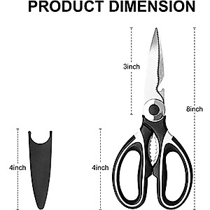 Kitchen Shears Multi Purpose Strong Stainless Steel Kitchen Utility Scissors with Cover Poulry,Fish, Meat, Vegetables Herbs, Bones, Dishwasher Safe (Black)