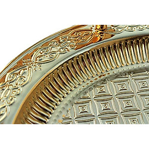 BAYKUL Turkish Ottoman Coffee Tea Beverage Gold Serving Oval Tray, Luxury Metal Chrom Moroccan Decorative Breakfast Dinner Table, Ottoman Trays Extra Large (Gold)