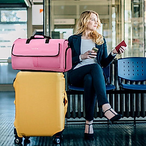 Carry On Garment Bag for Women, Durable Garment Duffle Bag for Travel with Shoes Compartment, Convertible & Foldable 2 in 1 Hanging Dress Weekender Suitcase Suit Travel Bag, Gifts for Women, Pink