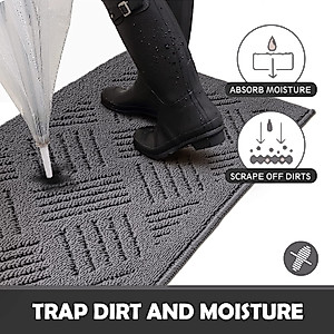 JEEDOVIA Door Mat Indoor Doormat,Front Back Door Mats Non Slip Entrance Rugs Rubber Backing,Inside Doormats for Entryway Low-Profile, Absorbent Resist Dirt Floor Mats Washable,20"x32"Grey