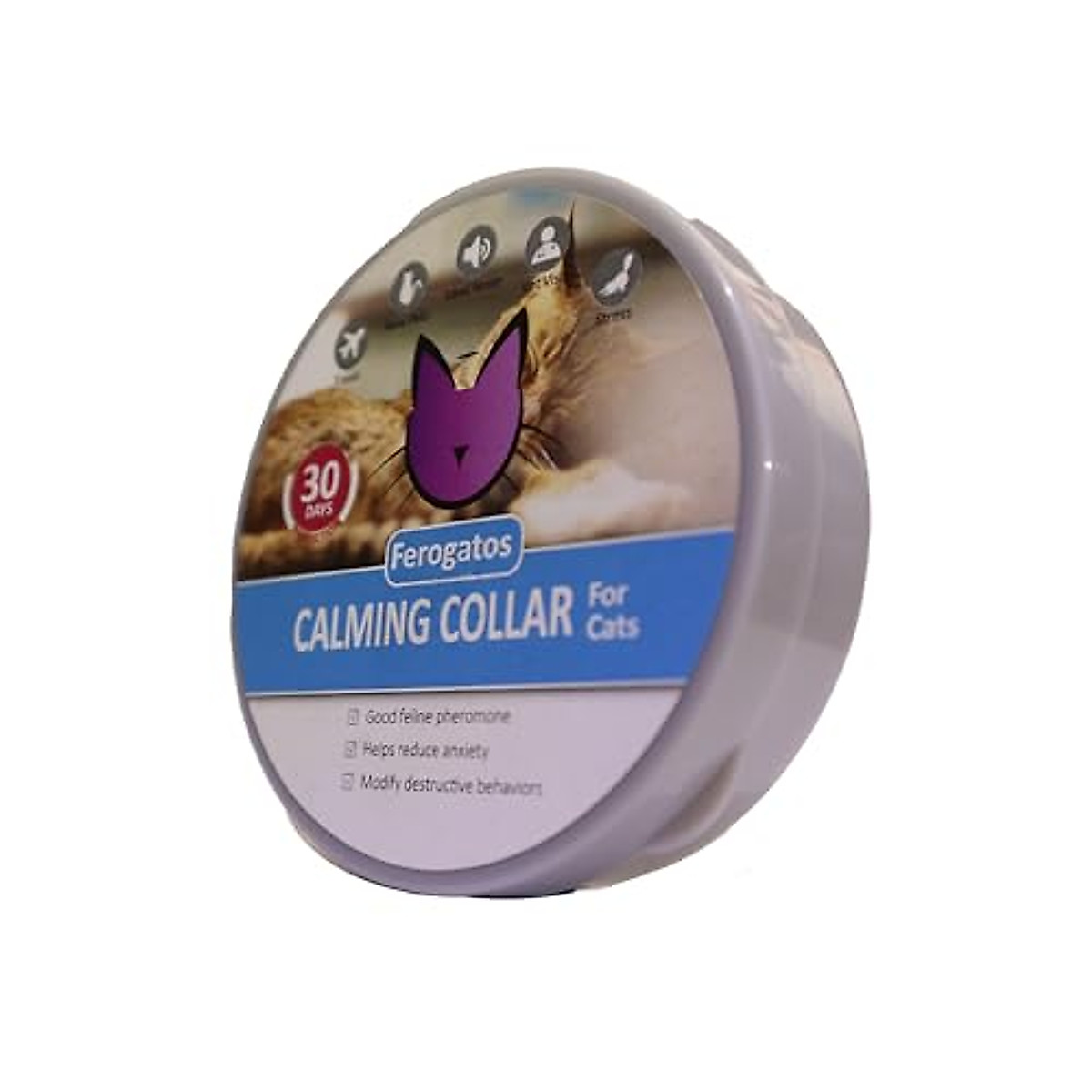 Adjustable Collar with Powerfull pheromones for Cats, relieves Anxiety, Brings Calm and Reduces Stress in Your pet for 30 Days, 1 Unit FEROGATOS