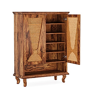 Tribesigns Rattan Shoe Cabinet for Entryway, 5-Tier Large Hidden Shoe Organizer Cabinet with Ventilated Doors, Modern Freestanding 25-Pair Shoe Rack Closet Organizer Shoe Storage Cabinet
