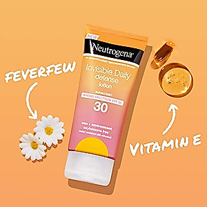 Neutrogena Invisible Daily Defense Sunscreen Lotion, Broad Spectrum SPF 30, Oxybenzone-Free & Water-Resistant, Sun & Environmental Aggressor Protection, Antioxidant Complex, 3.0 fl. oz