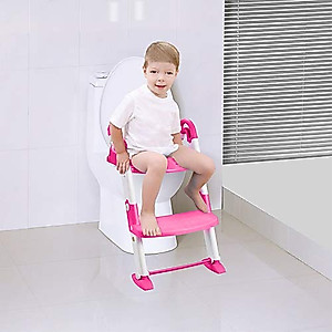 GPCT [Portable] 3-in-1 Kids Toddlers Potty Training Seat W/Step Stool. Sturdy, Comfortable, Safe, Built in Non-Slip Steps W/Anti-Slip Pads. Excellent Potty Seat Step Trainer- Boys/Girls/Baby-Pink