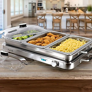 MegaChef 3-in-1 Electric Chaffing Buffet Server and Warming Tray with Triple 2.63 Quart Trays and 8.6 Quart Baking Pan