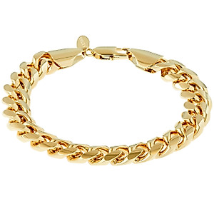LIFETIME JEWELRY 11mm Miami Curb Cuban Link Chain Bracelet 24k Real Gold Plated (Gold, 8 inches)