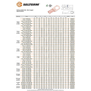 SELTERM 10pcs 2/0 AWG - 3/8" Stud - Battery Lugs, Heavy Duty Wire Lugs, Ring Terminals, Battery Cable Ends,00 Gauge Terminals, UL Bare Copper Eyelets Electrical Battery Terminal Connectors